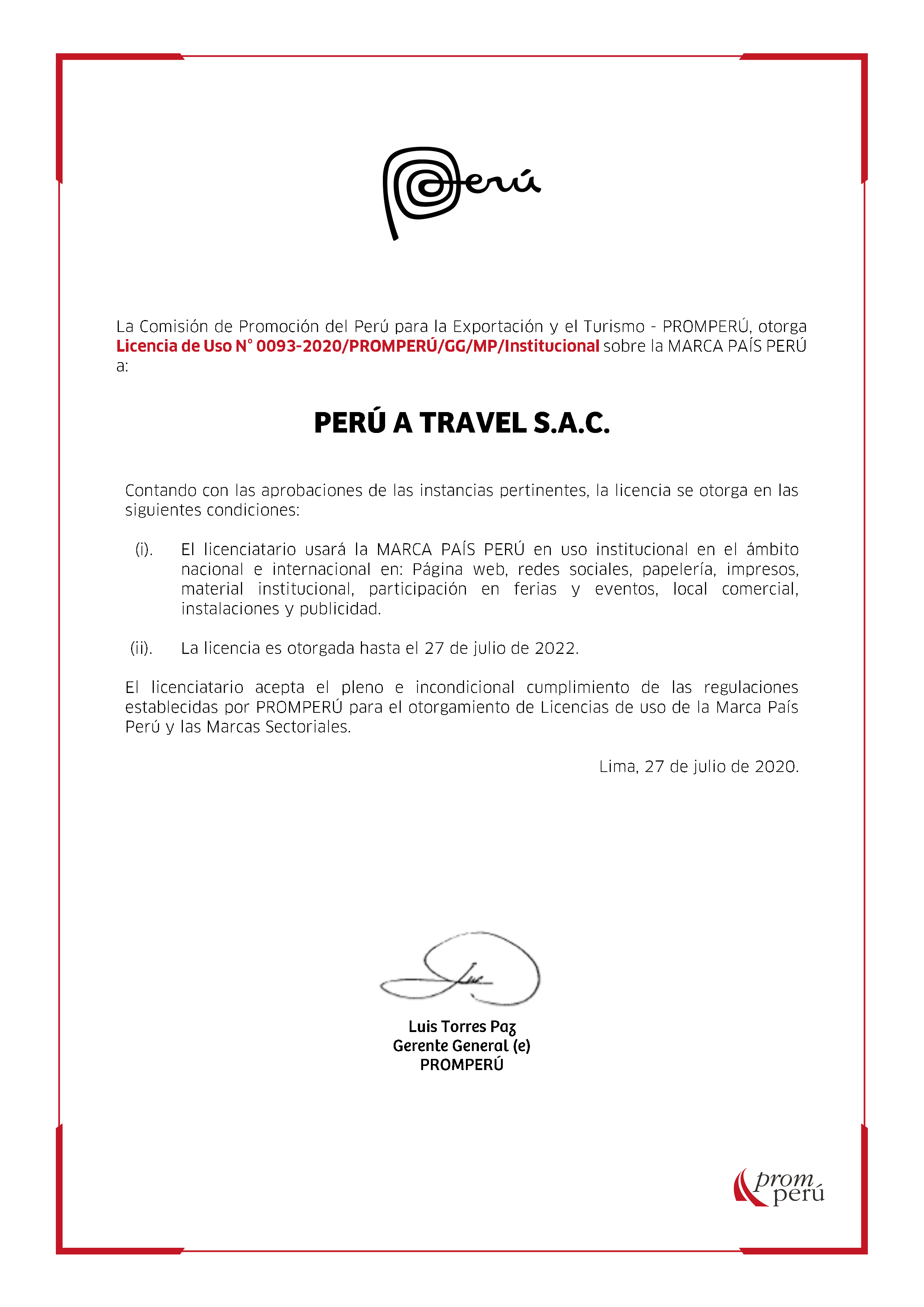 Perú A Travel se siente muy orgulloso de anunciar su acreditación como ...